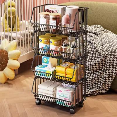 China High Quality Stackable Metal Shelf Rotating Storage Basket Kitchen Storage Rack Storage Rack Cart for Food for sale