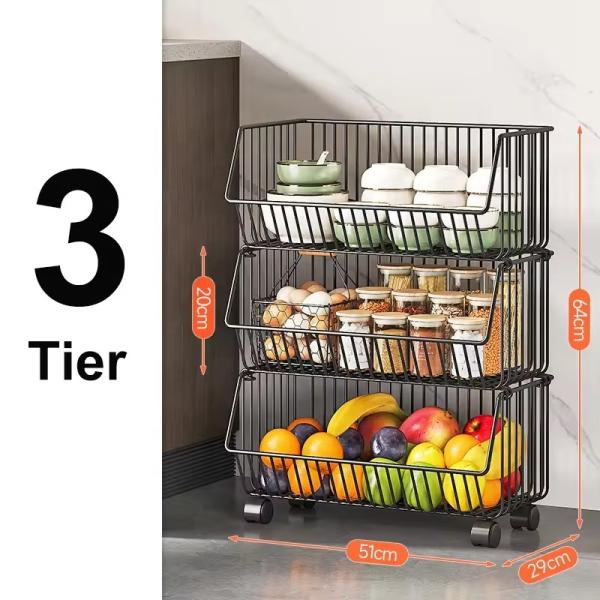 Quality High Quality Stackable Metal Shelf Rotating Storage Basket Kitchen Storage Rack for sale