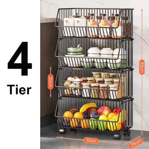 Quality High Quality Stackable Metal Shelf Rotating Storage Basket Kitchen Storage Rack for sale