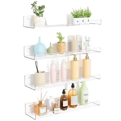 China Punch-Free Acrylic Wall Shelf for Bathroom Single Tier Wall Hanging Bookshelf and Decoration Storage Shelf for sale