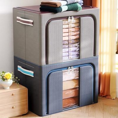 China Wholesale Custom Large Capacity Foldable Bedding Storage Box Stackable Steel Frame Fabric Storage Box for sale