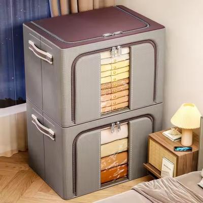 China High Quality Steel Frame Fabric Foldable Cloth Storage Box Stackable Organizer for Home Office for sale