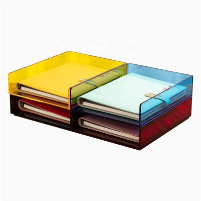China 2-Tier Colorful Acrylic Office Organizer Drawer Large Paper Tray Easy Standing Installation Single Desktop Storage Storage Box for sale