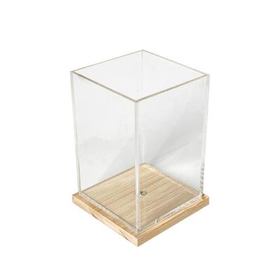 China Custom Transparent Acrylic Bamboo Pen Holder with Magnetic Card Use Creative Square Stationery for Office for sale