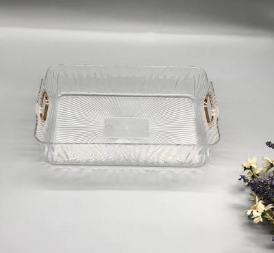 China Custom Desktop Transparent Fruit Plate Plastic PET Portable Gold Border Home Living Room Tray for sale