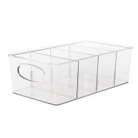 China Transparent Desktop Four Compartments Plastic Storage Box Divided Storage Bins for sale