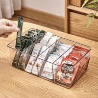 China Transparent Desktop Four Compartments Plastic Storage Box Divided Storage Bins for sale