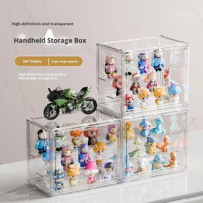 China Modern Design Plastic Stackable Large Capacity Doll Figure Display Cabinet Pop Mart Toy Display Stand Rack Blind Box Storage Box for sale