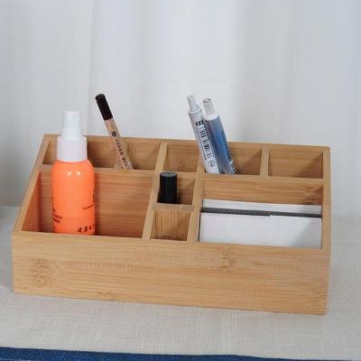 China Multifunctional Rectangle Wood Storage Box for Jewelry Office Desktop Stationery Remote Control Access for sale