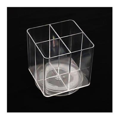 China Desktop 4 Compartments Rotating Clear Acrylic Pencil Organizer Square Acrylic Storage Box for Cosmetics for sale