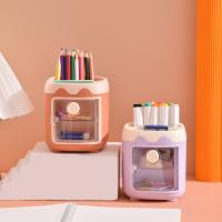 China Creative Cute Pig Multi-functional Plastic Pen Holder Storage Box Stationery for Students for sale