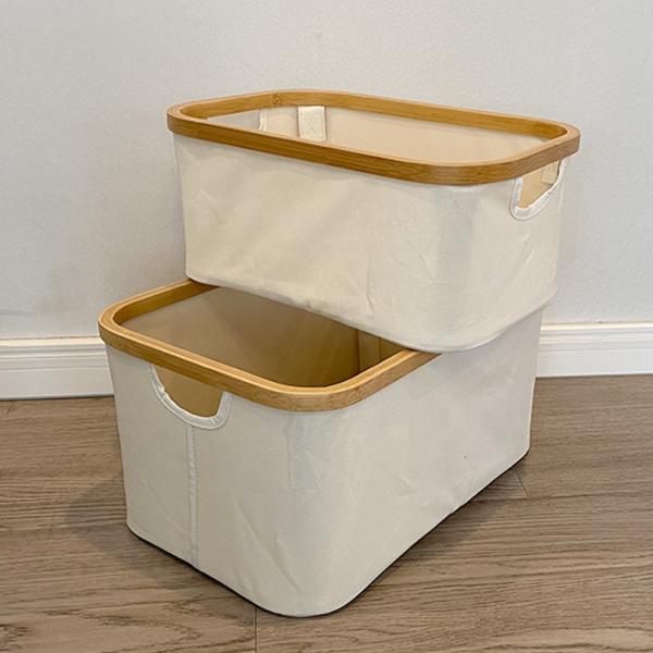Quality Custom Large Capacity Rectangle Bamboo Storage Basket Oxford Cloth Toy Organizer Box for Bathroom Wardrobe Dirty Clothes Storage for sale
