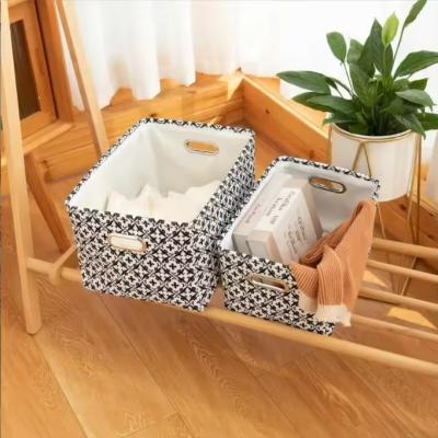 China Manufacturer Direct Sales Durable Large Capacity Canvas Fabric Foldable Sewn Edge Metal Handle Storage Box for sale