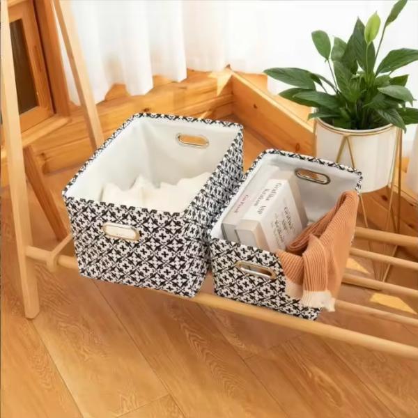 Quality Durable Large Capacity Canvas Fabric Foldable Sewn Edge Metal Handle Storage Box for sale