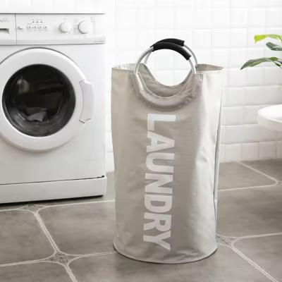 China High Quality Portable Home Use Foldable Storage Bin Oxford Laundry Basket with Round Handle for sale