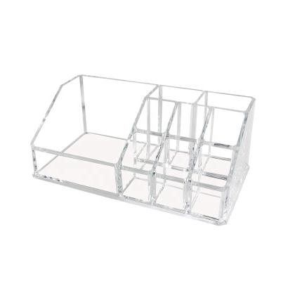 China Custom Acrylic Transparent Cosmetic Organizer Box Rectangle Lidless Storage Lipstick Makeup Tools Injection Plastic Crystal for sale