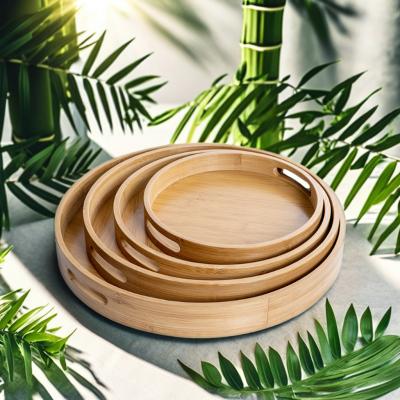 China Home and Travel Use Rattan Storage Bamboo Tray Round Basket with Handle for sale
