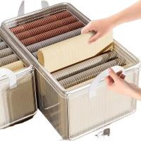 China Transparent Large Capacity with Handle Multi-layer Storage Box for Storing Winter Clothes Pants Folding Storage Box for sale