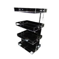 China Factory Wholesale Rolling Wheels Crystal Clear Multi-Tier Rectangular Compact Portable Acrylic Storage Tray for Side Table for sale