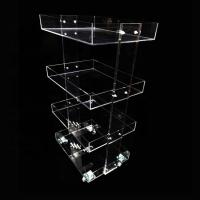 China Factory Wholesale Rolling Wheels Crystal Clear Multi-Tier Rectangular Compact Portable Acrylic Storage Tray for Side Table for sale