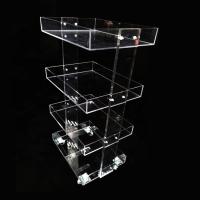 China Factory Wholesale Rolling Wheels Crystal Clear Multi-Tier Rectangular Compact Portable Acrylic Storage Tray for Side Table for sale