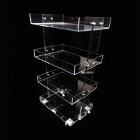 China Factory Wholesale Rolling Wheels Crystal Clear Multi-Tier Rectangular Compact Portable Acrylic Storage Tray for Side Table for sale