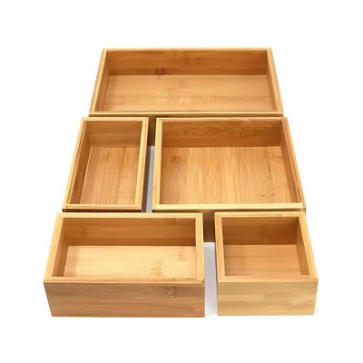 China Multifunctional Bamboo Drawer Storage Box for Kitchen Various Sizes with Compartmentalized Storage Multifunctional Wood Drawer for sale