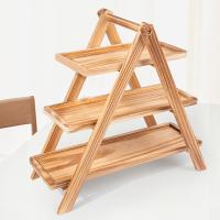 China Solid Wood Three-layer Rectangular Tray Shelving Wooden Detachable Fruit Cake Dessert Tray for sale