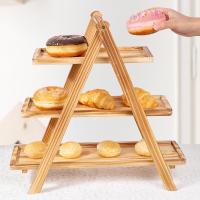 China Solid Wood Three-layer Rectangular Tray Shelving Wooden Detachable Fruit Cake Dessert Tray for sale