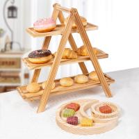 China Solid Wood Three-layer Rectangular Tray Shelving Wooden Detachable Fruit Cake Dessert Tray for sale