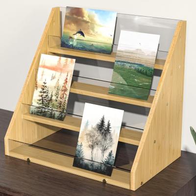 China Multi-Layer Bamboo Acrylic Greeting Card and Postcard Display Rack for Wedding or Birthday Storage Decorative Rack for sale