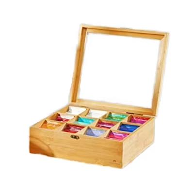 China Wholesale Transparent Acrylic Window Wooden Organizer Compartment Packaging Storage Boxes Bin for Tea Coffee Storage for sale