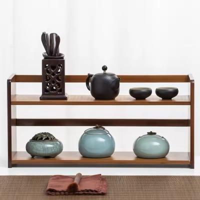 China Custom Size Antique Double-Layer Solid Wood Book Kitchen Storage Rack Cup Holder for Tea Coffee Cups Dinnerware for sale