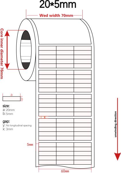 Etichetta di poliammide resistente alle alte temperature 20 mm x 5 mm 2 millimetri bianco opaco