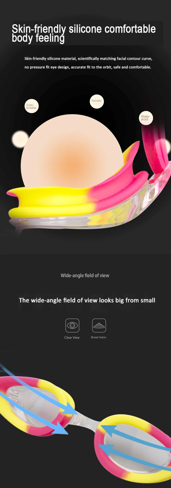 Anti-fog swimming goggles close-up