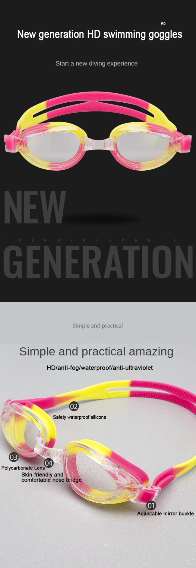 Swim goggles side profile showing lens detail