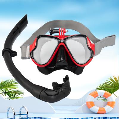 China Full Dry Snorkel Mask Silicone Scuba Mask With Camera Mount Tempered Glass for sale
