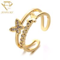 China Prong Setting Butterfly Personalized Silver Ring 24K Gold Plating for sale