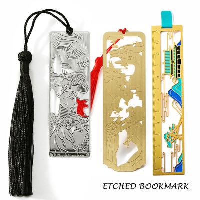China Custom Enamel Tassels Metal Bookmarks Letterpress Printing for sale