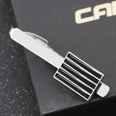 China Men's Brass Metal Tie Clip And Cufflink Set With Black Enamel For Wedding Party for sale