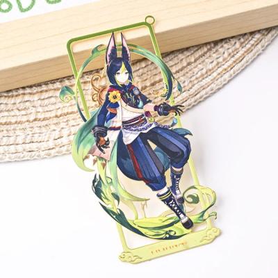China Customized Kawaii Genshin Impact Design UV Printing Gold Plated Metal Bookmark for sale