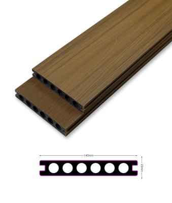 China 140x23mm Hollow WPC Decking Round Hole 3000mm Outdoor Composite Deck Board for sale