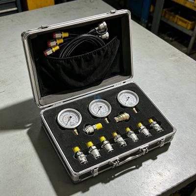 China Silver Box Hydraulic Pressure Test Kit Precision Hydraulic Test Gauge Kit With 3 Gauges 9 Test Joints 3 Hoses for sale