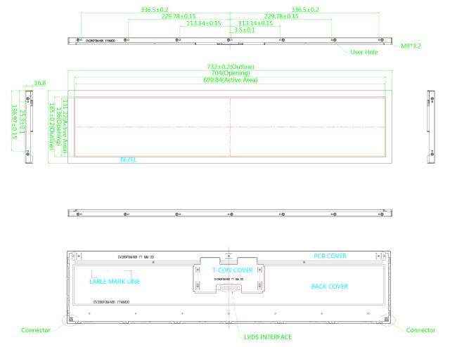 High Brightness 28 Inch Bar Type TFT LCD Display With LVDS 51 Pins 1920x360 0